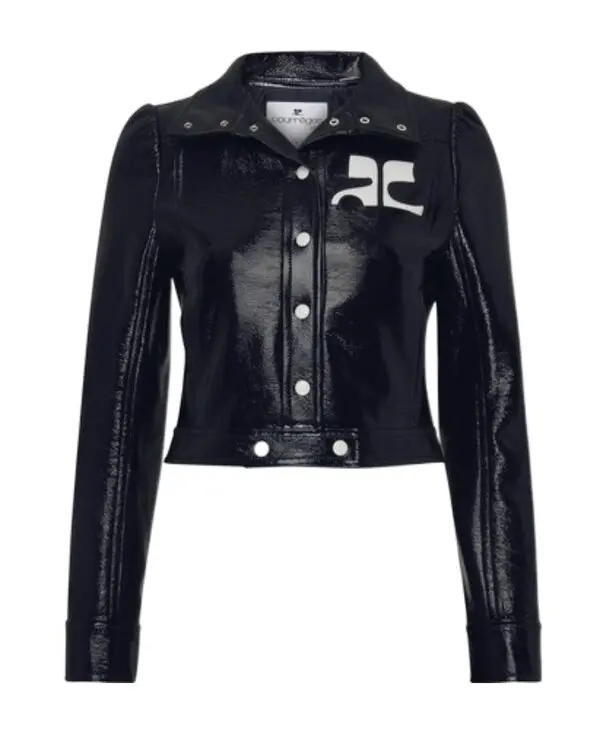 COURREGES Long-sleeved Logo Leather Jacket - Black
