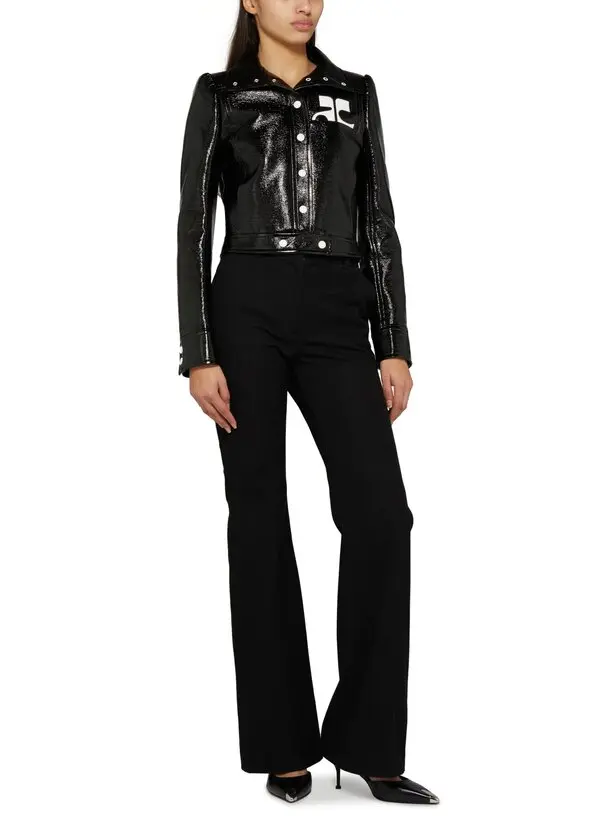COURREGES Long-sleeved Logo Leather Jacket