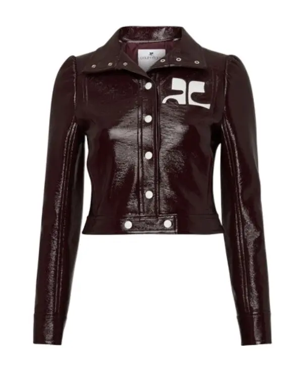COURREGES Long-sleeved Logo Leather Jacket - Black