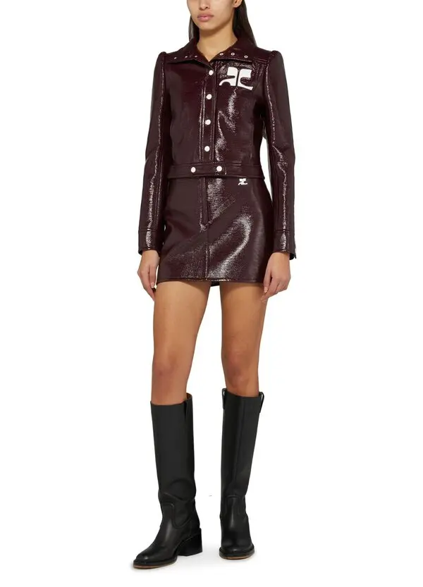 COURREGES Long-sleeved Logo Leather Jacket
