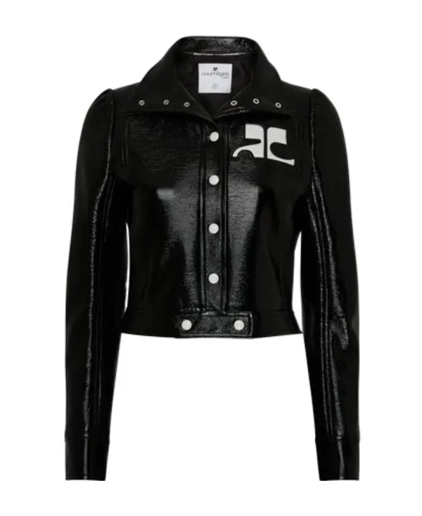 COURREGES Long-sleeved Logo Leather Jacket - Black