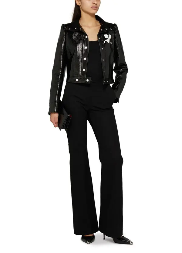COURREGES Long-sleeved Logo Leather Jacket