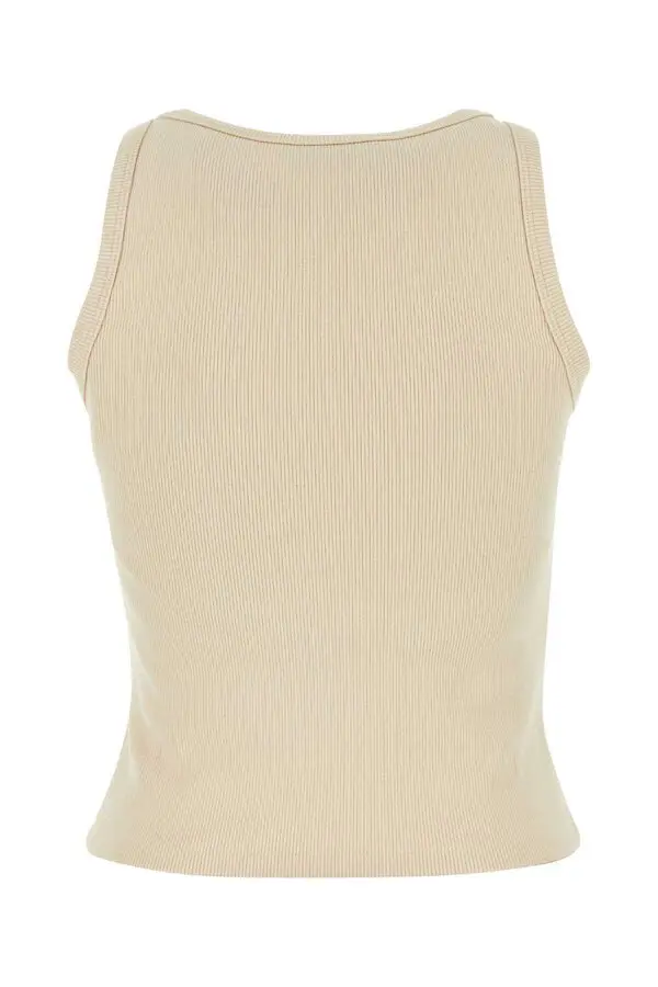 Miu Miu Ribbed Jersey Tank Top With Embroidered Logo - Nude