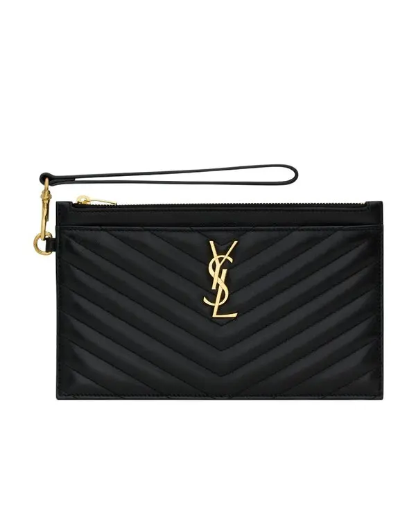 Saint Laurent Cassandre Matelassé Large Zipped Pouch - Black