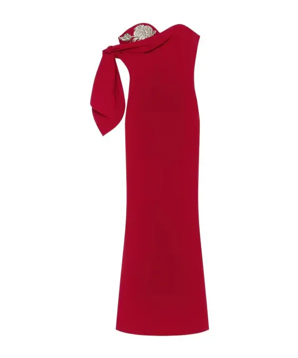 Givenchy Long Evening Bustier Dress In Crepe With Bow And Sequins - Red