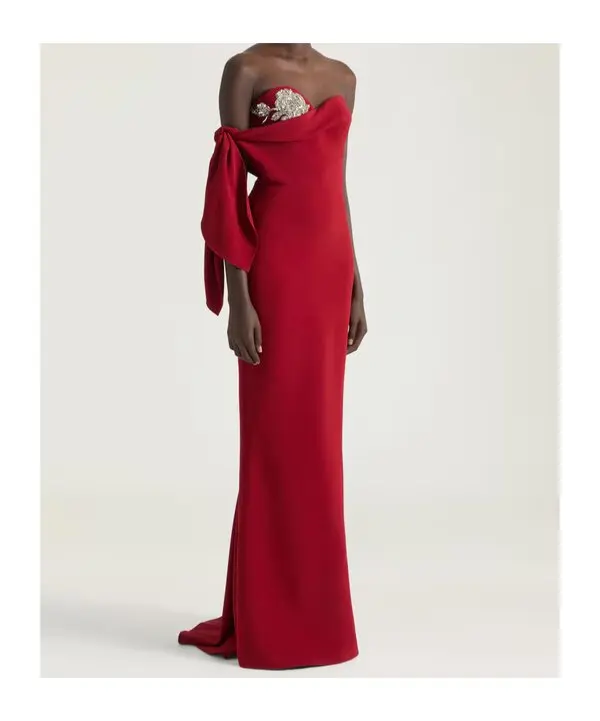 Givenchy Long Evening Bustier Dress In Crepe With Bow And Sequins
