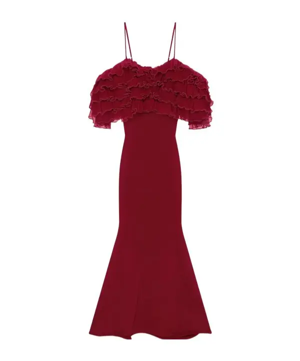 Givenchy Long Ruffled Dress In Knit - Red