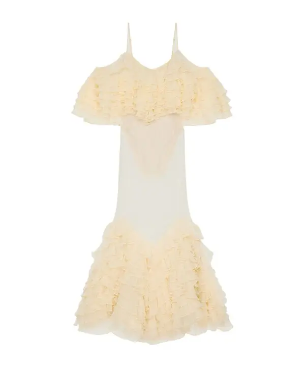 Givenchy Long Ruffled Dress In Ultra-fine Knit - Beige