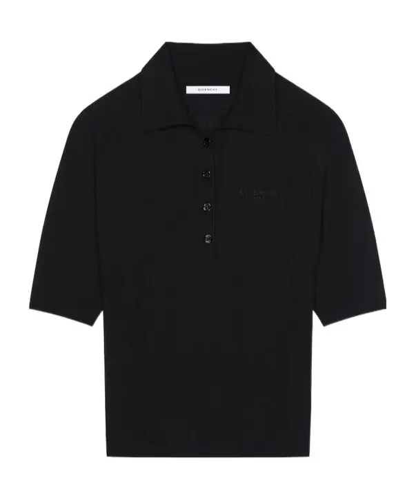 Givenchy Cropped Polo In Second Skin Effect Knit - Black