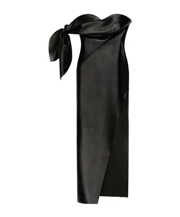 Givenchy Long Bustier Dress In Nappa Leather With Bow - Black