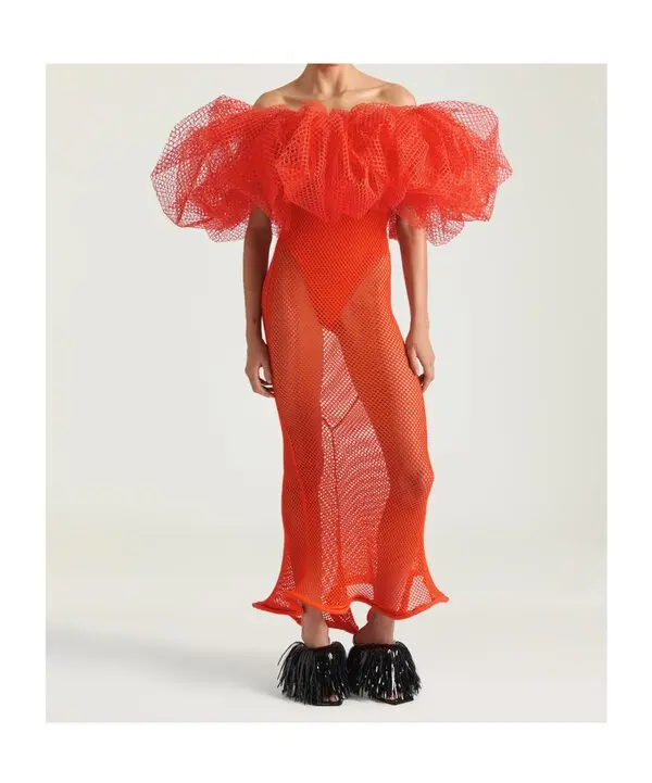 Givenchy Long Ruffled Dress In Mesh
