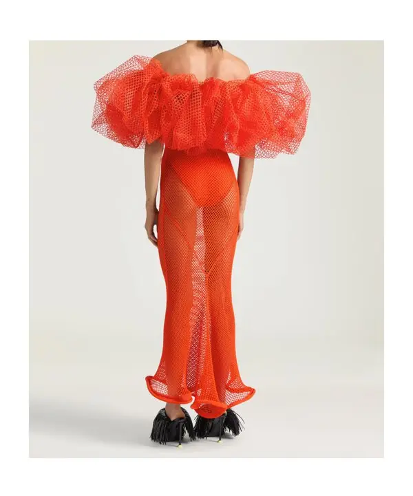 Givenchy Long Ruffled Dress In Mesh