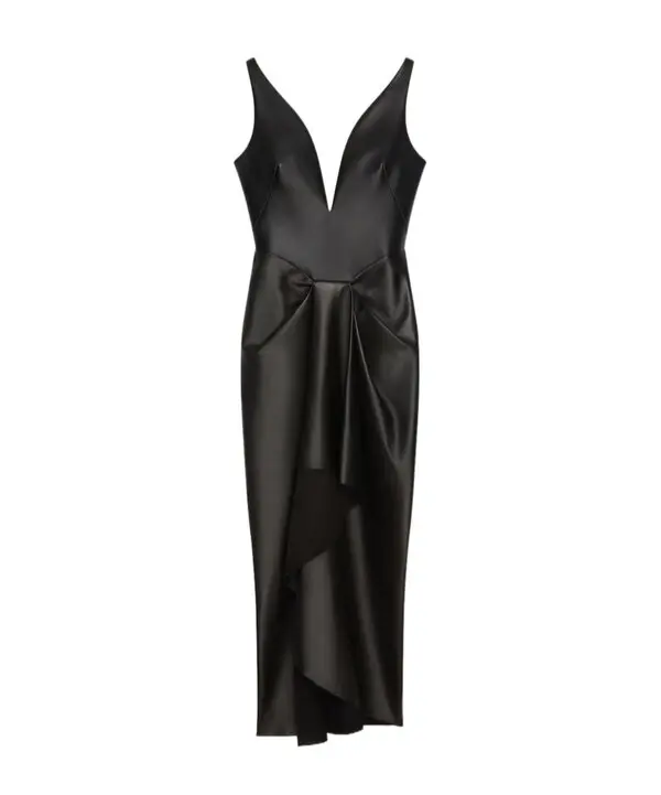 Givenchy Long Wrapped Dress In Leather - Black