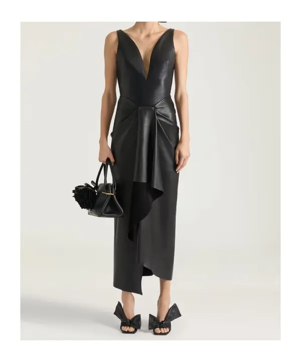 Givenchy Long Wrapped Dress In Leather
