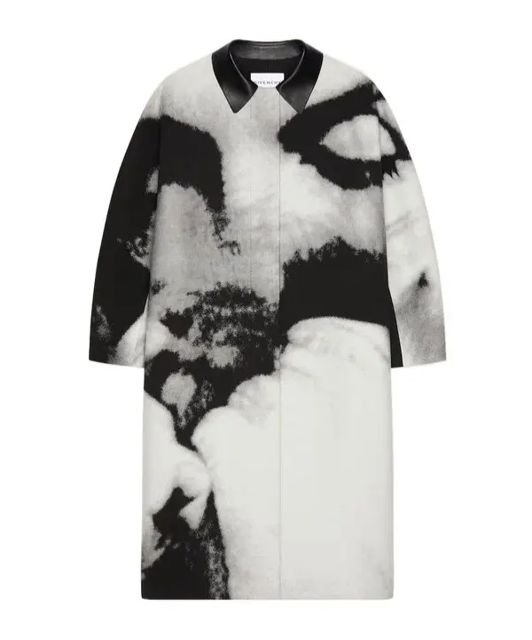 Givenchy Car Coat In Cotton With Portrait Jacquard - White