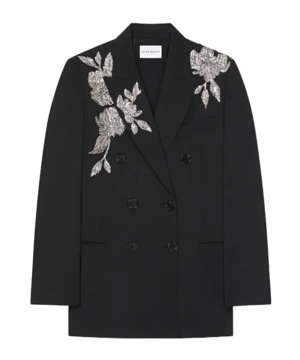 Givenchy Double-breasted Slashed Jacket In Wool With Sequins - Black
