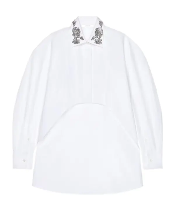 Givenchy Asymmetric Shirt In Poplin With Sequins - White