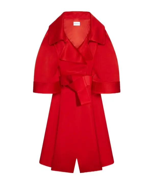 Givenchy Long Cocoon Coat In Satin - Cinnabar