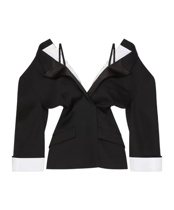 Givenchy Single-breasted Slashed Jacket In Wool Grain De Poudre - Black