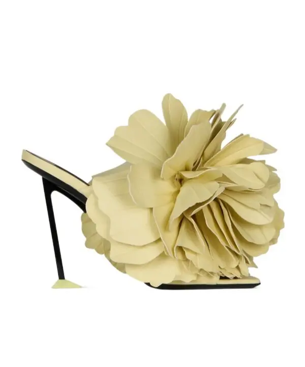 Givenchy Boudoir Heeled Mules In Leather With Rose Petals - Light Yellow