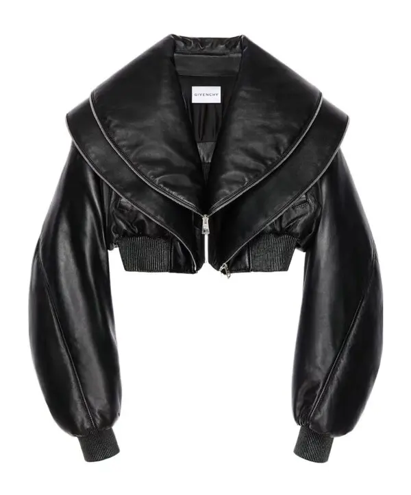 Givenchy Cropped Bomber With Zipped Shawl Collar In Leather - Black