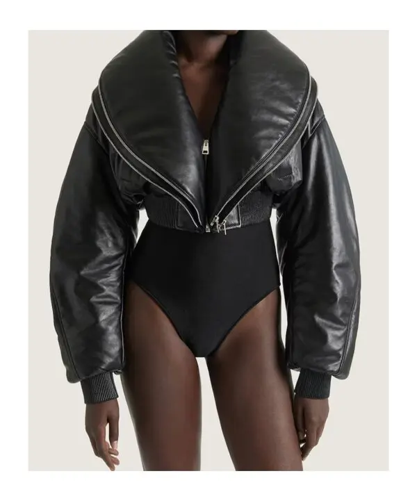 Givenchy Cropped Bomber With Zipped Shawl Collar In Leather