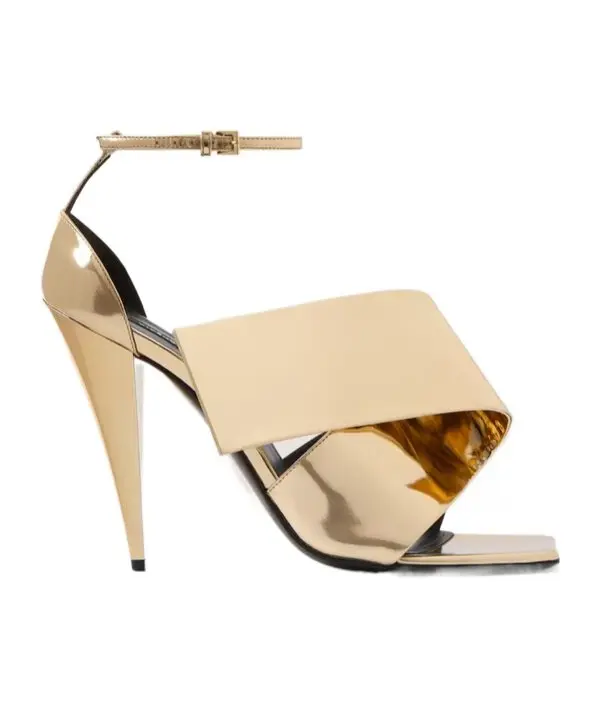 Givenchy Sliced Square Heeled Sandals In Mirror Effect Leather - Gold