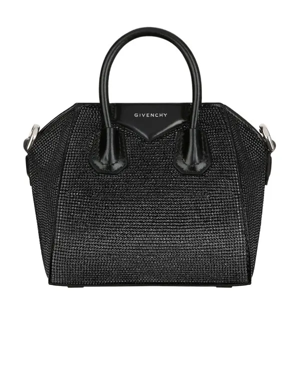 Givenchy Antigona Micro Top Handle Bag With Rhinestones - Black
