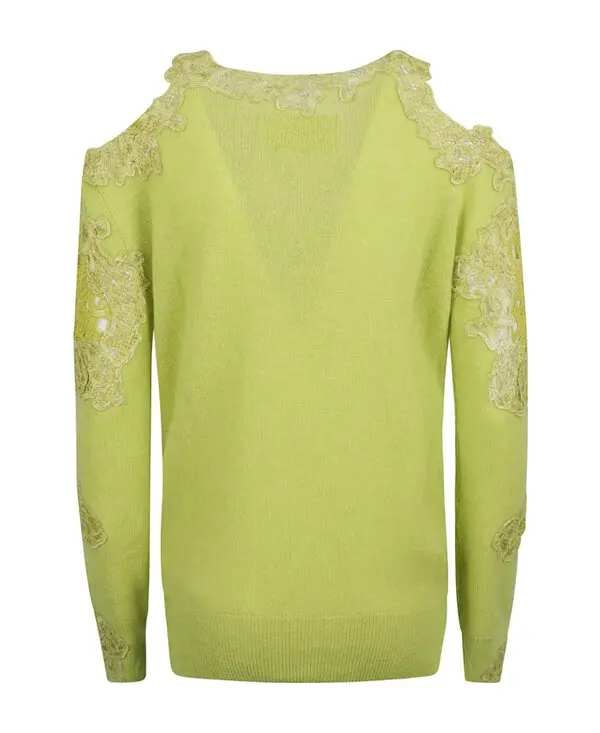 Ermanno Scervino Floral-laced Off-shoulder Knitted Top