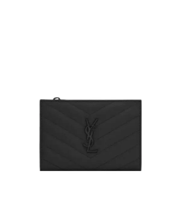 Saint Laurent Monogram Fragments Zipped Cardholder - Black