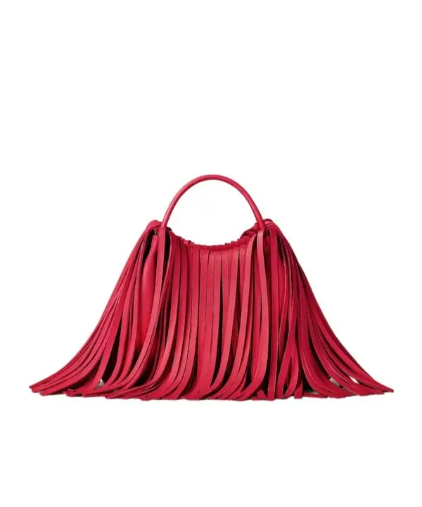 Givenchy Nano Facet Tote Bag In Leather With Fringes - Equestrian Red