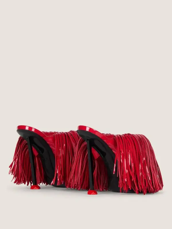 Givenchy Boudoir Heeled Mules In Patent Leather With Fringes