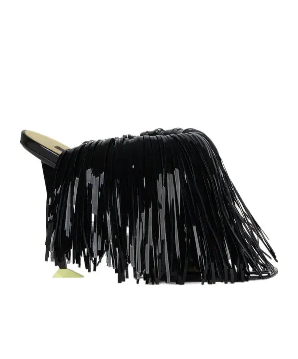 Givenchy Boudoir Heeled Mules In Patent Leather With Fringes - Black