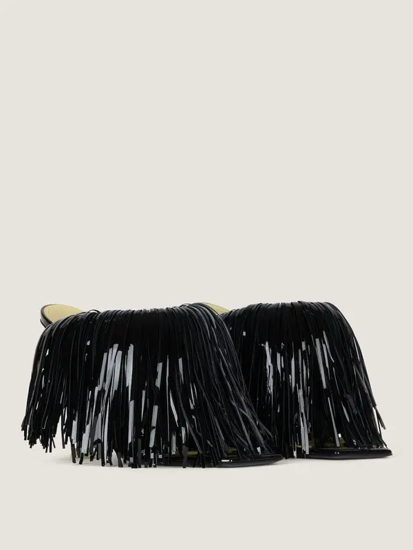 Givenchy Boudoir Heeled Mules In Patent Leather With Fringes