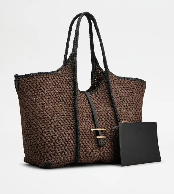 TOD'S T Timeless Large Raffia Shoulder Bag