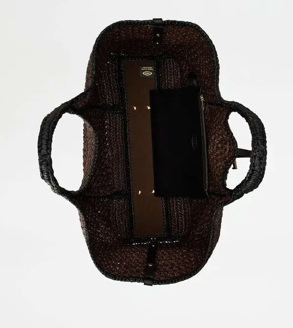 TOD'S T Timeless Large Raffia Shoulder Bag