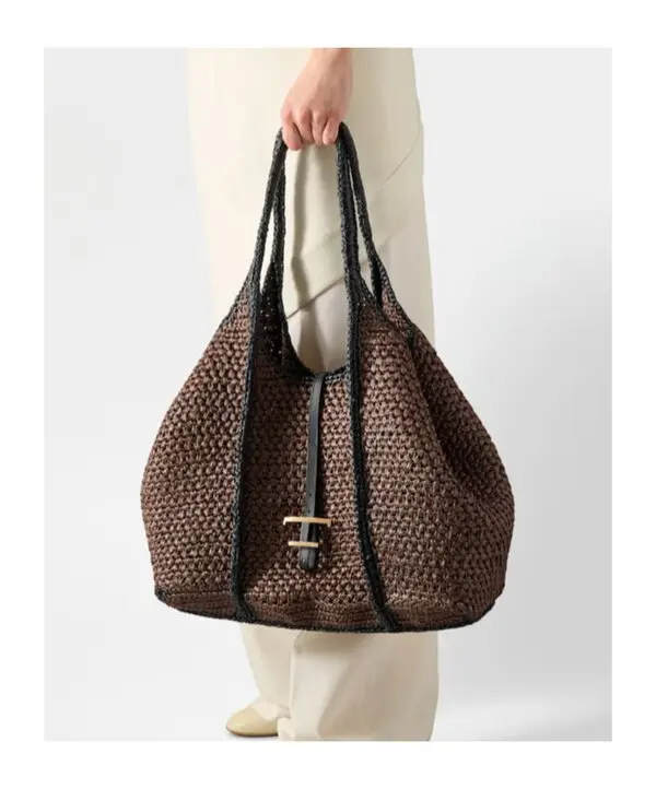 TOD'S T Timeless Large Raffia Shoulder Bag
