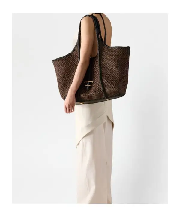 TOD'S T Timeless Large Raffia Shoulder Bag