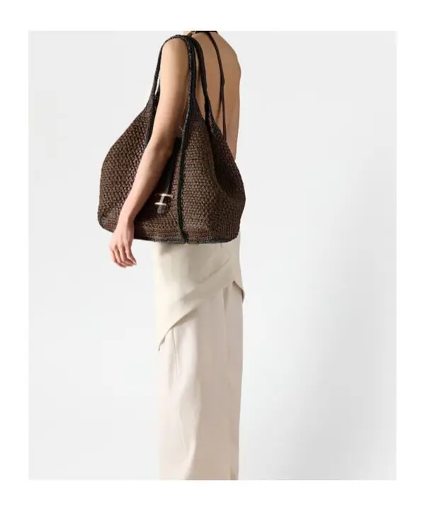 TOD'S T Timeless Large Raffia Shoulder Bag