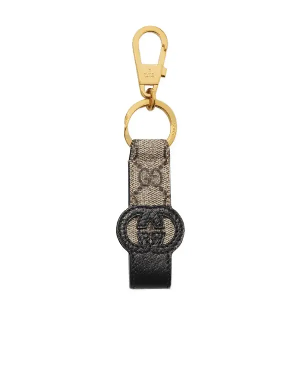 Gucci Gg-patch Leather Keyring - Black