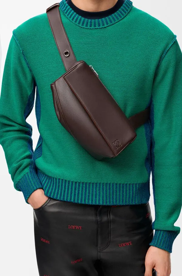 Loewe Puzzle Featherlight Sling Bag In Nappa Lambskin - Deep Chestnut