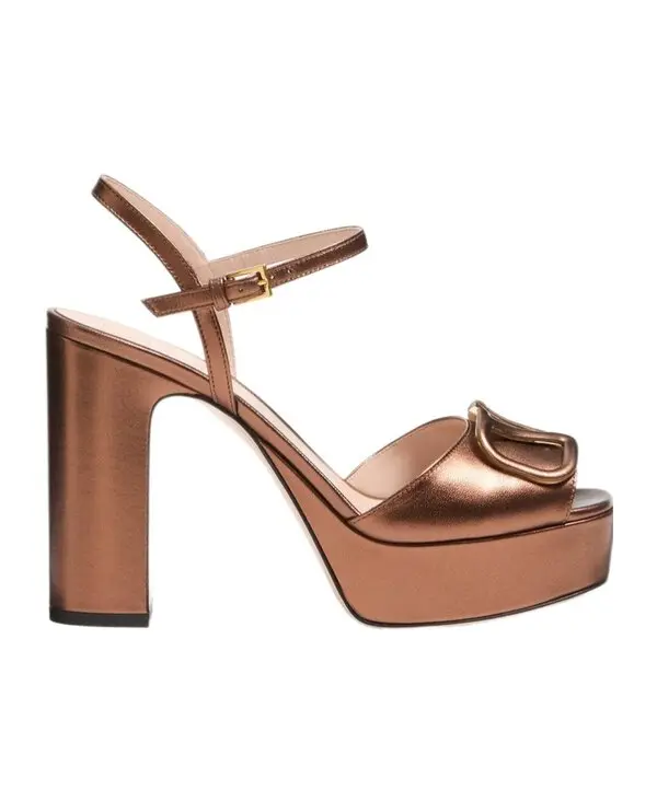 Valentino Garavani Vlogo Signature Platform Sandal In Laminated Nappa Leather 115mm - Brown