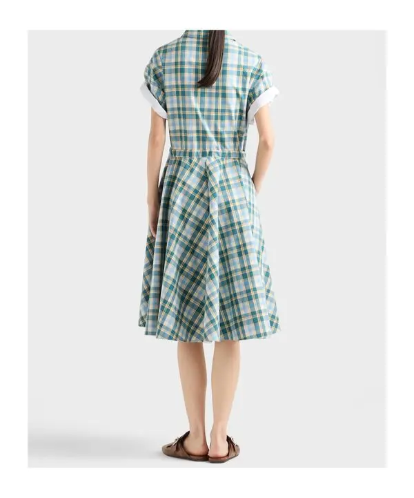 Prada Embroidered Checked Cotton Shirt Dress