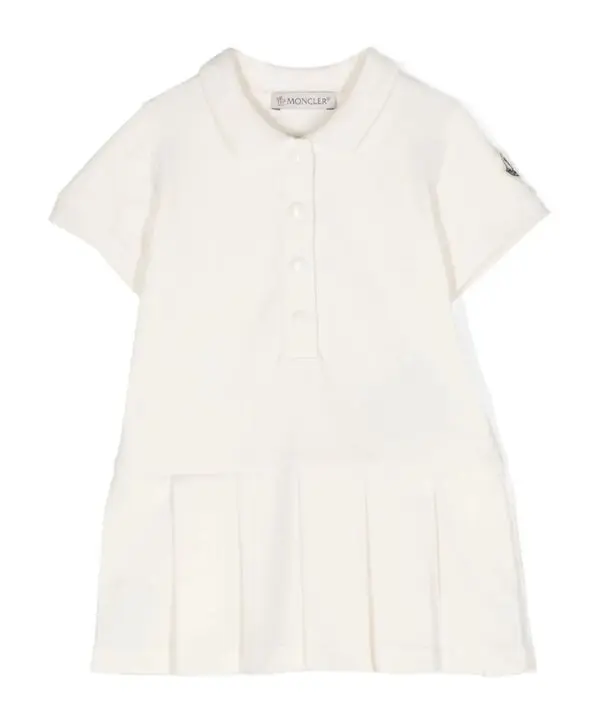 Moncler Logo Patch Pleated Polo Shirt Dress - White