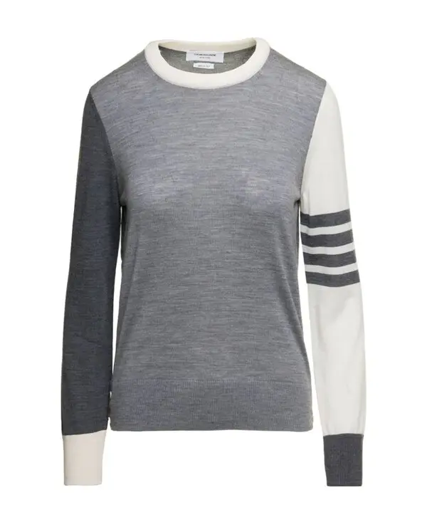 Thom Browne Rwb Striped Knitted Crewneck Jumper - Gray