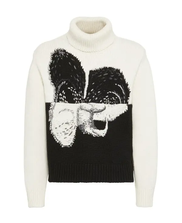 Alexander McQueen Orchid" Intarsia Knit Turtleneck Jumper - Black