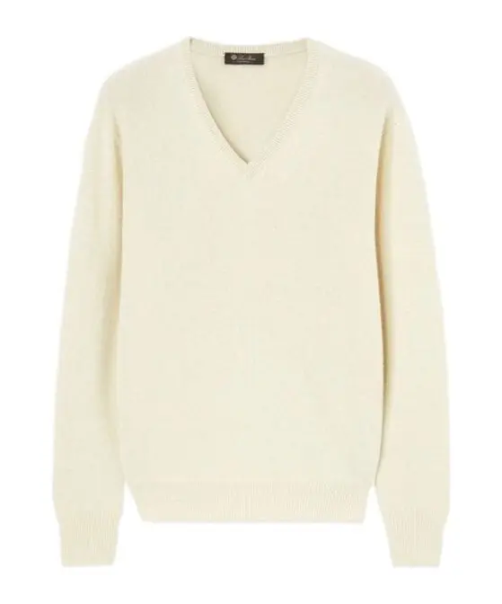 Loro Piana V-neck Cashmere Long-sleeved Sweater - White