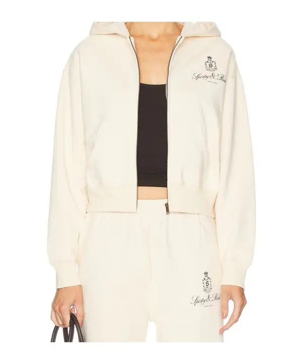 SPORTY  RICH Sporty & Rich Long Sleeve Zip-up Hooded Sweatshirt