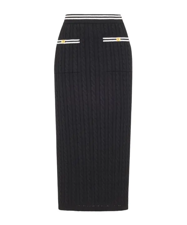 Alessandra Rich Ribbed Knit Midi Skirt - Black