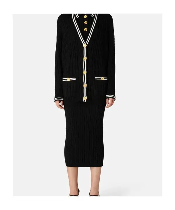 Alessandra Rich Ribbed Knit Midi Skirt